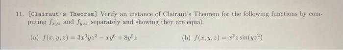 Solved 1. [Clairaut's Theorem] Verify an instance of | Chegg.com