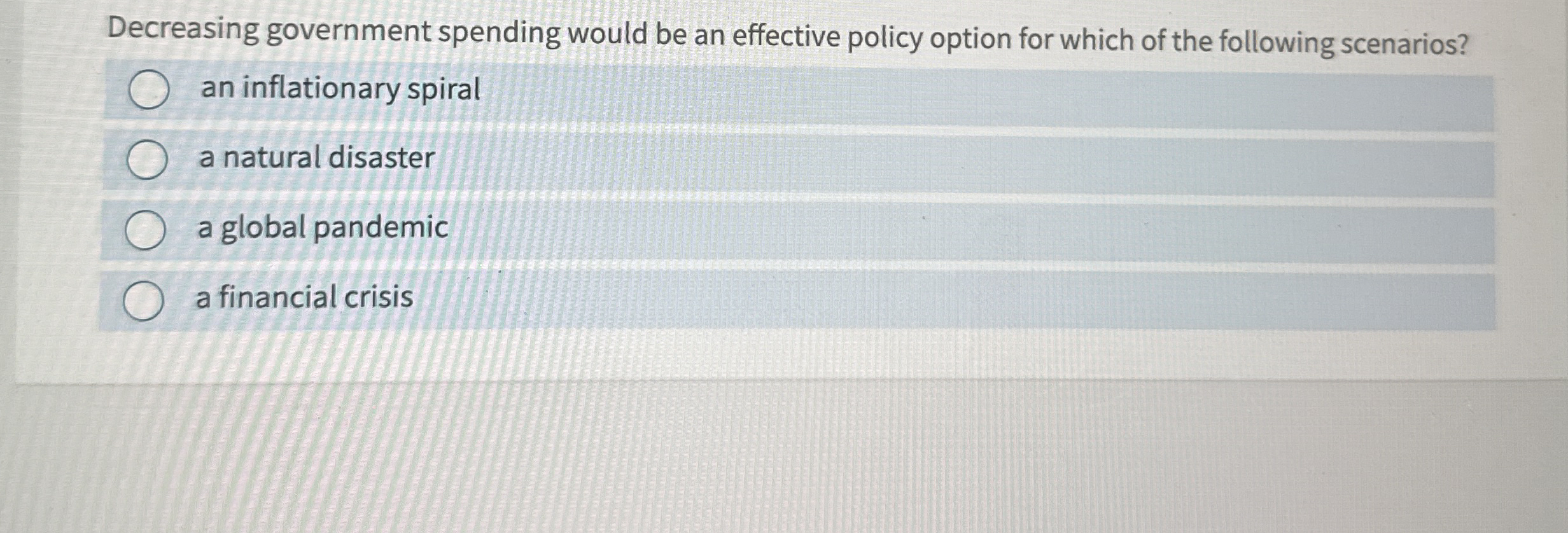 Solved Decreasing government spending would be an effective | Chegg.com