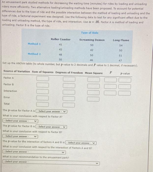 Solved An amusement park studied methods for decreasing the | Chegg.com