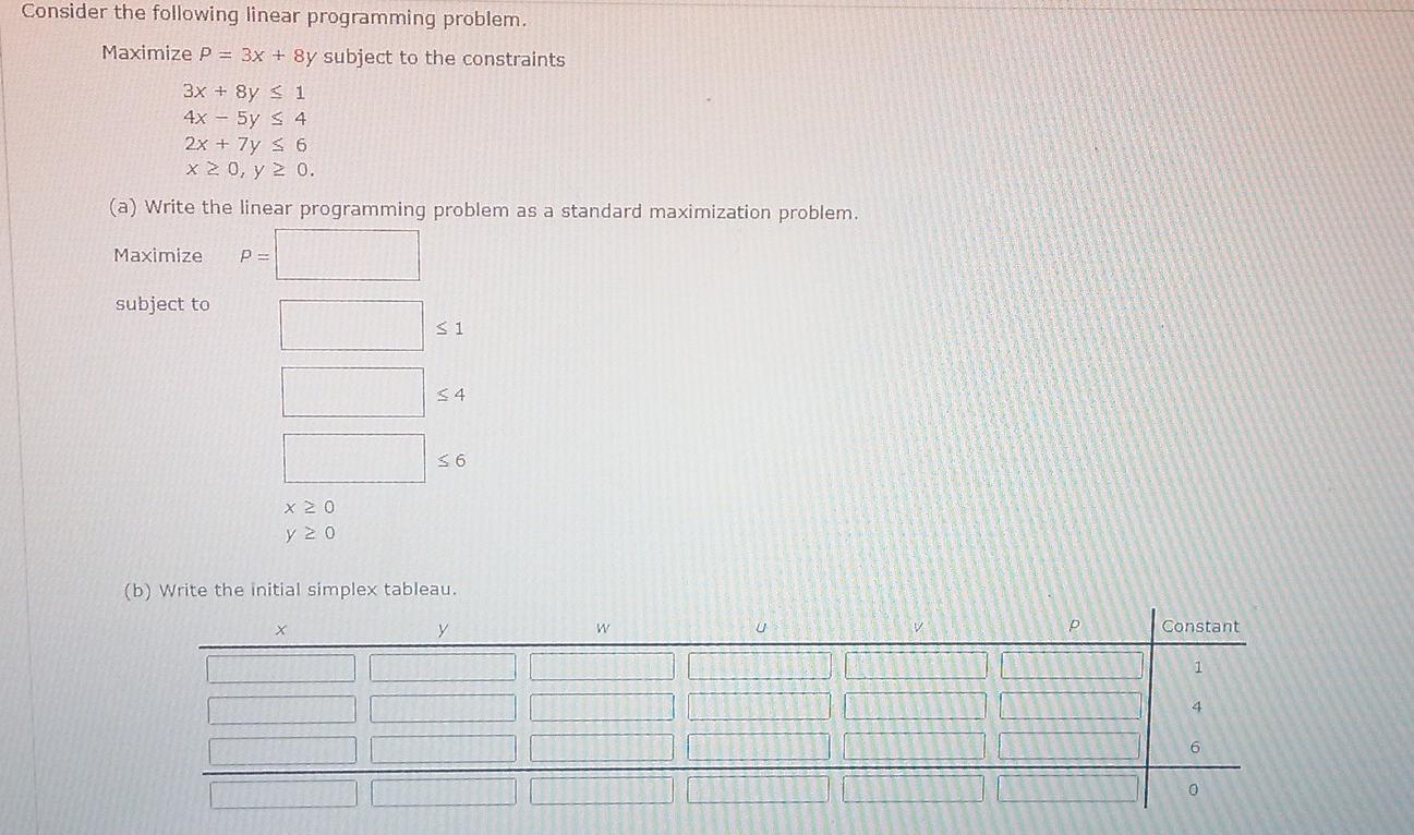 Solved Consider the following linear programming problem. | Chegg.com
