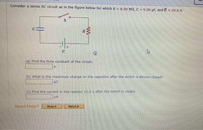 Solved Consider a series RC circuit as in the figure below | Chegg.com