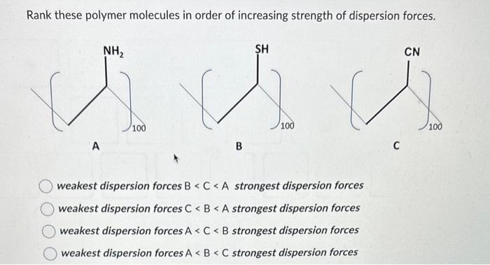 Solved Rank these polymer molecules in order of increasing | Chegg.com