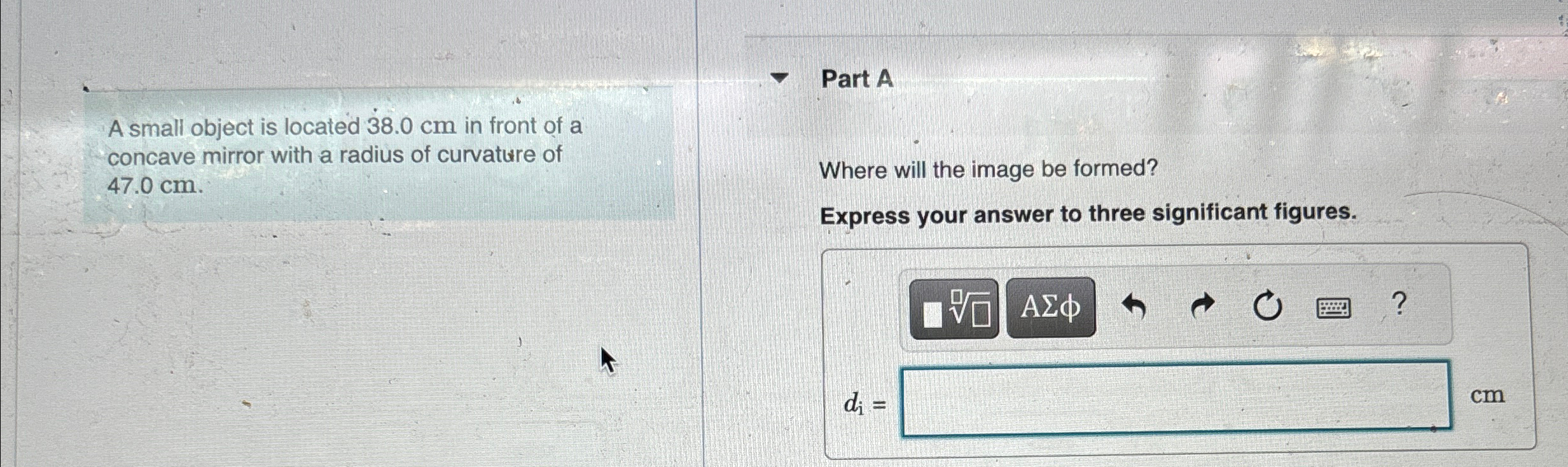 Solved A small object is located 38.0cm ﻿in front of a | Chegg.com