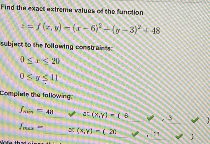 Solved Find the exact extreme values of the function z = f | Chegg.com