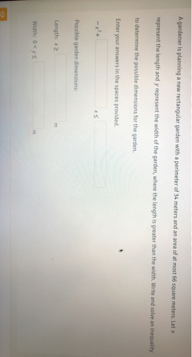 Solved A gardener is planning a new rectangular garden with | Chegg.com