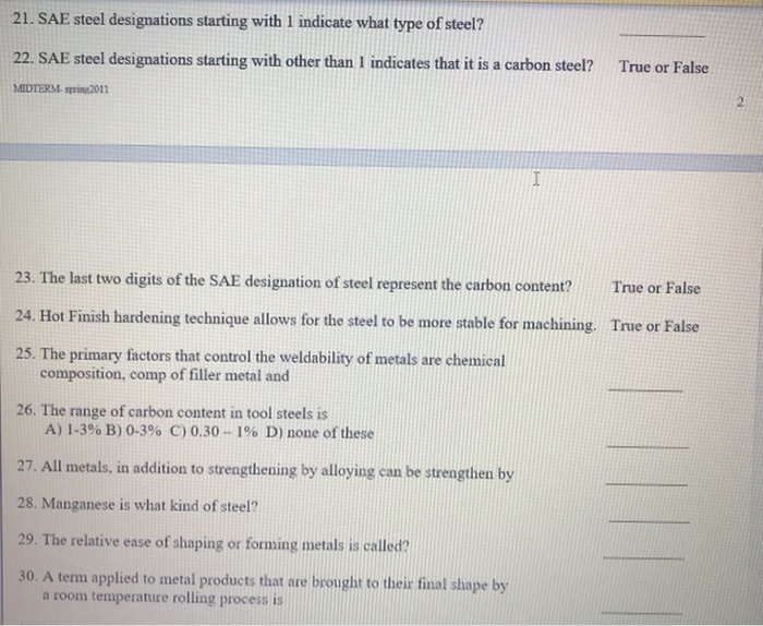 Solved 21. SAE steel designations starting with 1 indicate | Chegg.com