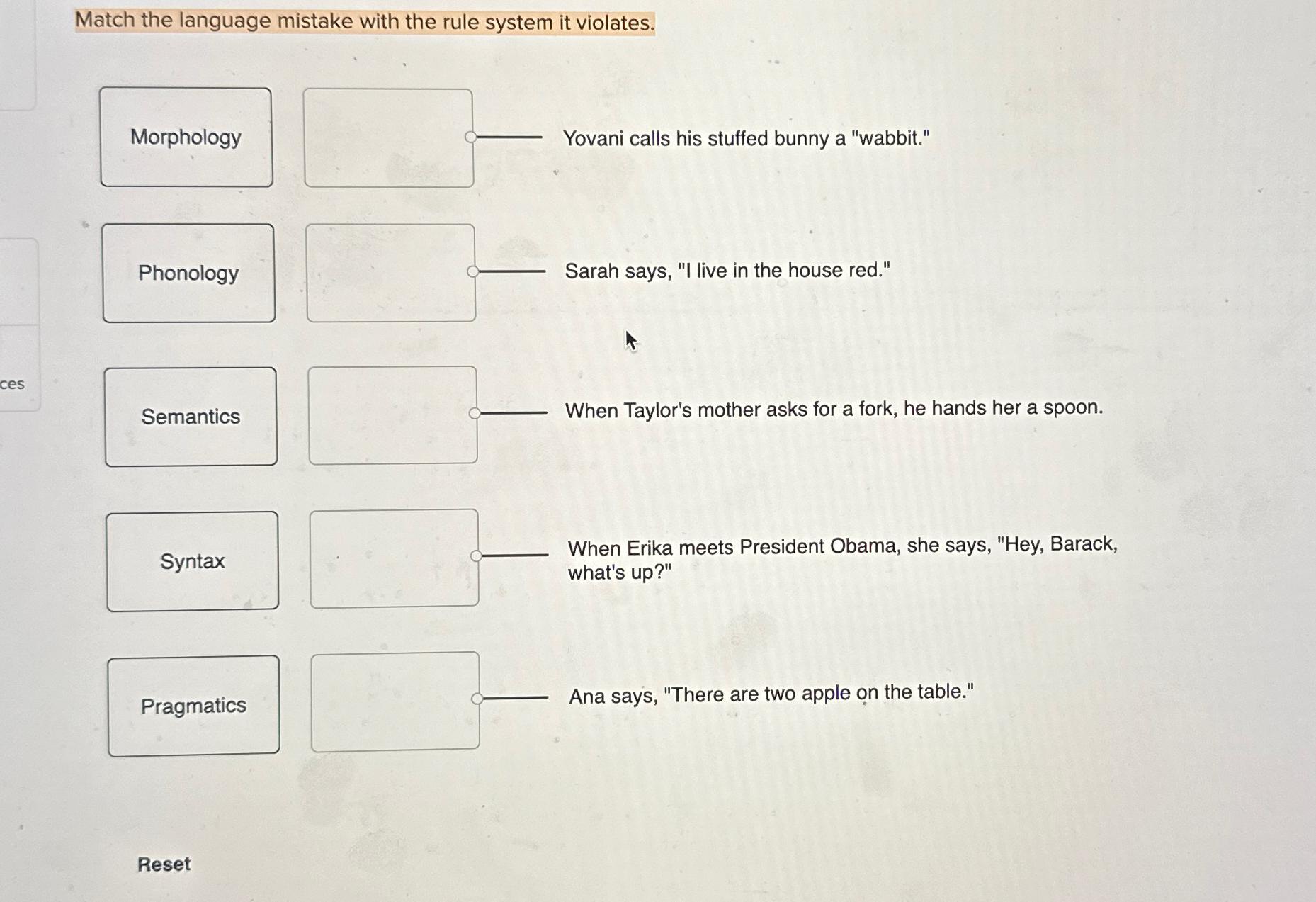 Solved Match the language mistake with the rule system it | Chegg.com