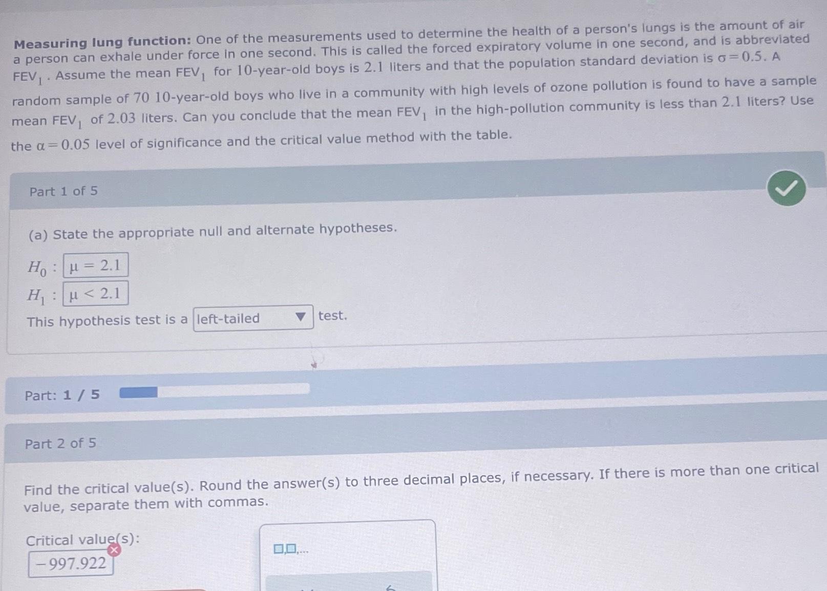 Solved Measuring lung function: One of the measurements used | Chegg.com