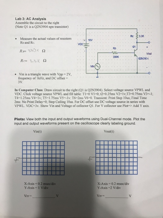 Solved Lab 3: AC Analysis Assemble the circuit to the right | Chegg.com