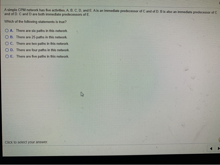 Solved A simple CPM network has five activities, A, B, C, D, | Chegg.com