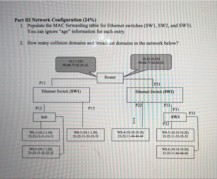 Solved Part III Network Configuration (24%) 1. Populate the | Chegg.com