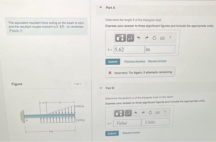 Determine the length b of the triangular load. The | Chegg.com