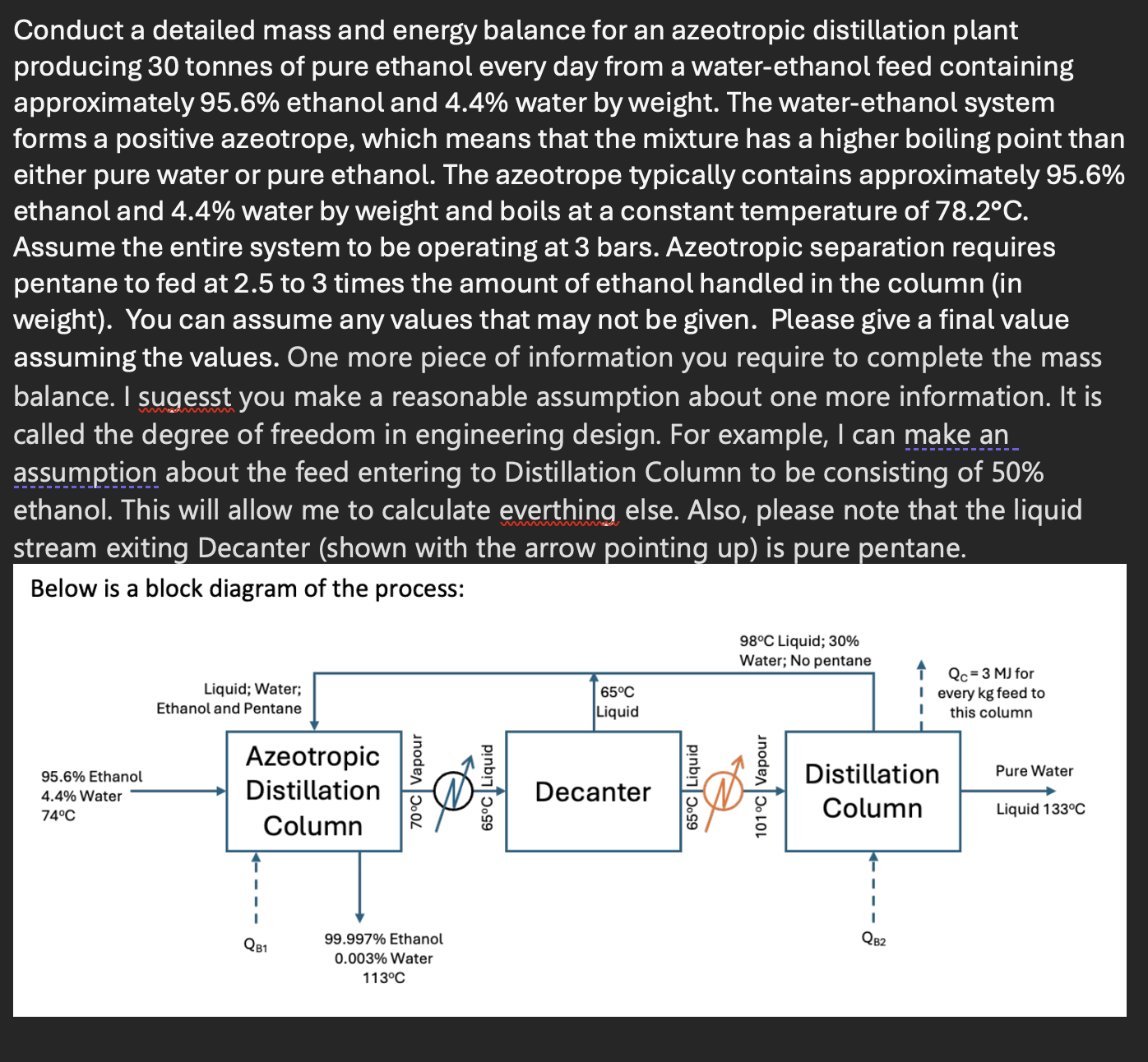 Solved Conduct a detailed mass and energy balance for an | Chegg.com