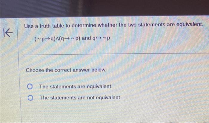 Solved Use a truth table to determine whether the two | Chegg.com