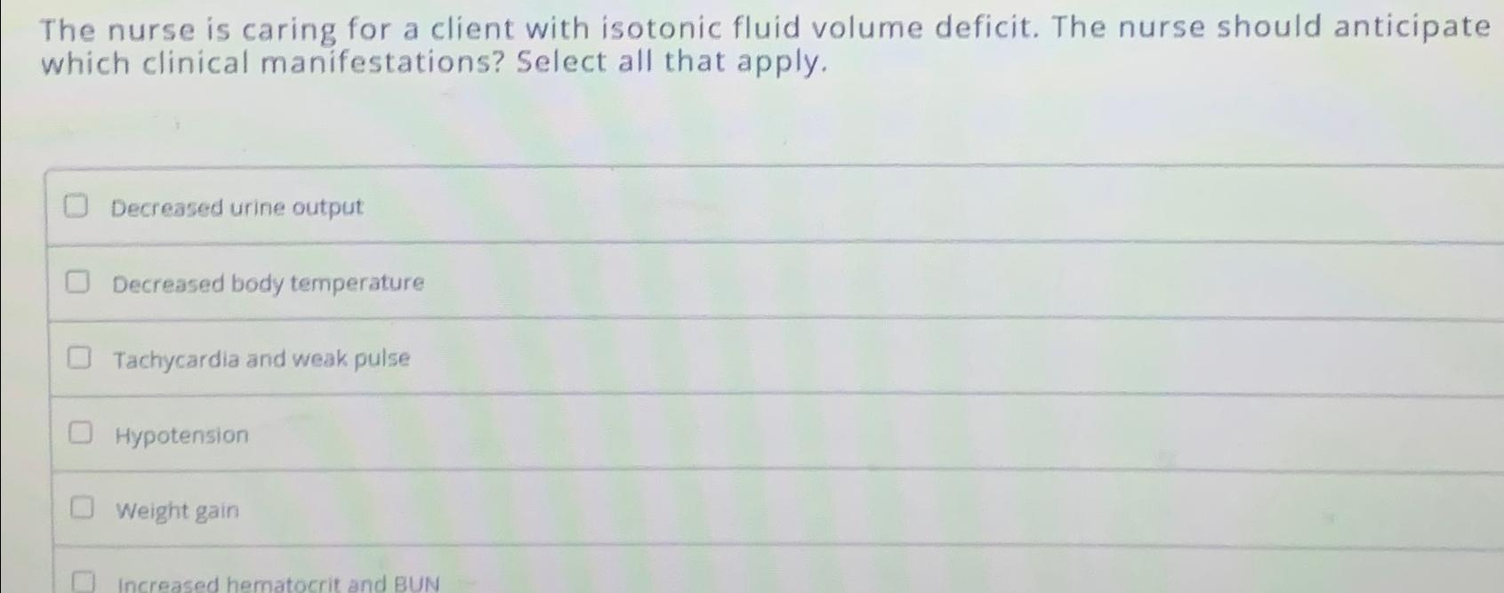 Solved The nurse is caring for a client with isotonic fluid | Chegg.com