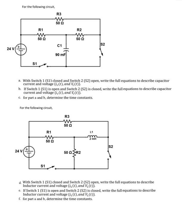 Solved For the following circuit, a. With Switch 1 (S1) | Chegg.com