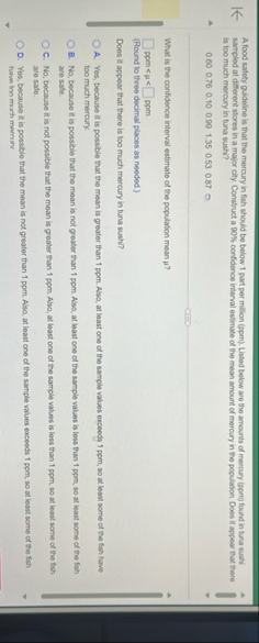 Solved A food safety guideline is that the mercury in fish | Chegg.com