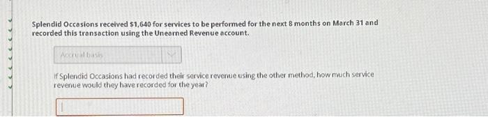 Solved Splendid Occasions received $1,640 for services to be | Chegg.com