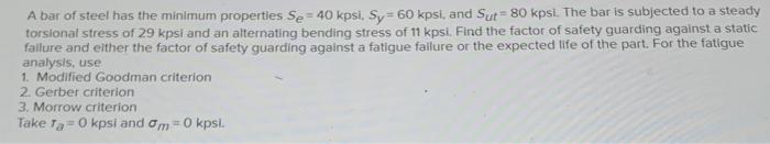 Solved 1) using the modifed goodman criterion, determine the | Chegg.com