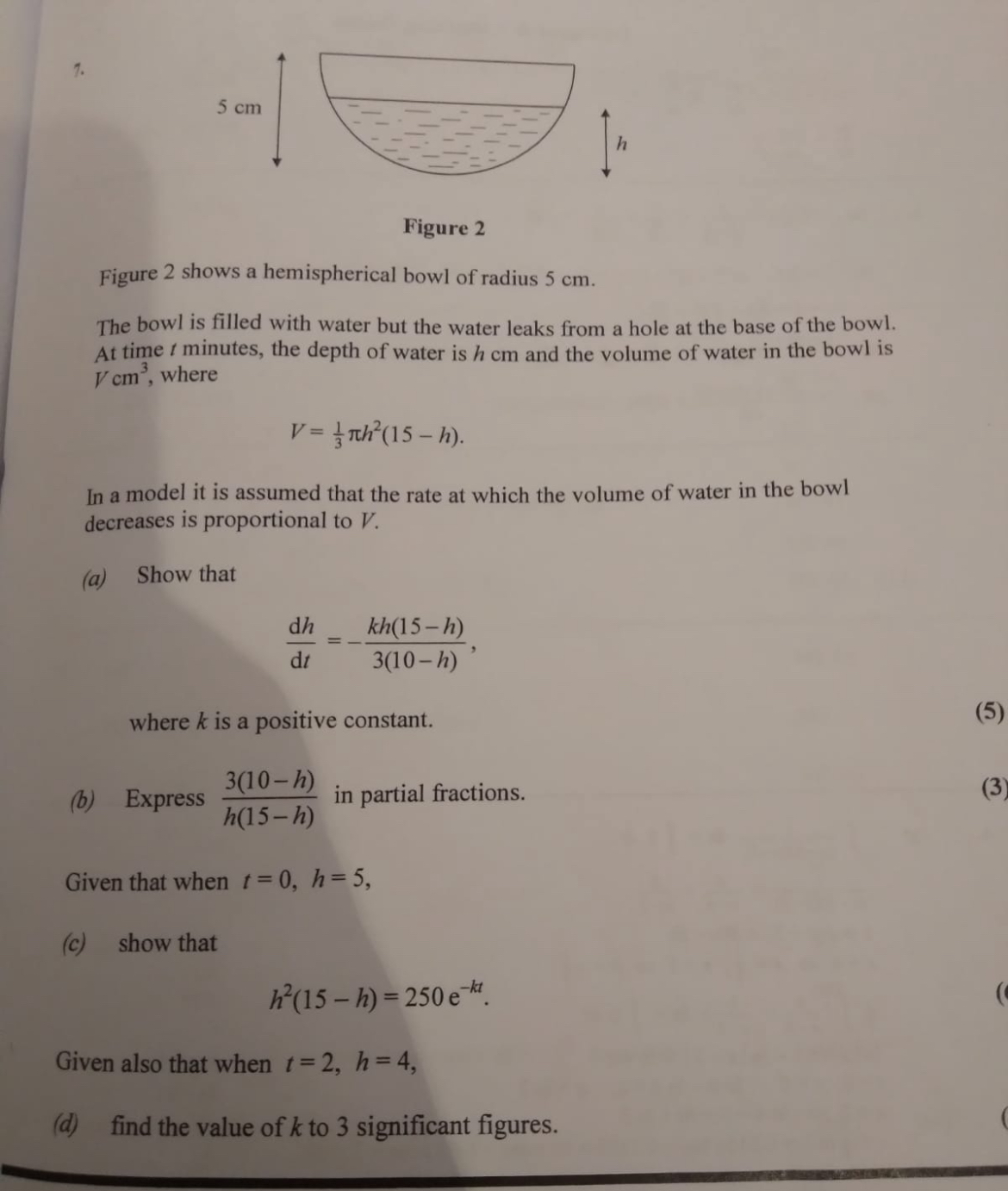 Solved Figure 2 ﻿shows a hemispherical bowl of radius | Chegg.com