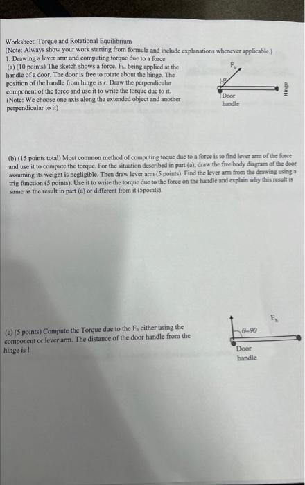 Solved Worksheet: Torque and Rotational Equilibrium (Note; | Chegg.com