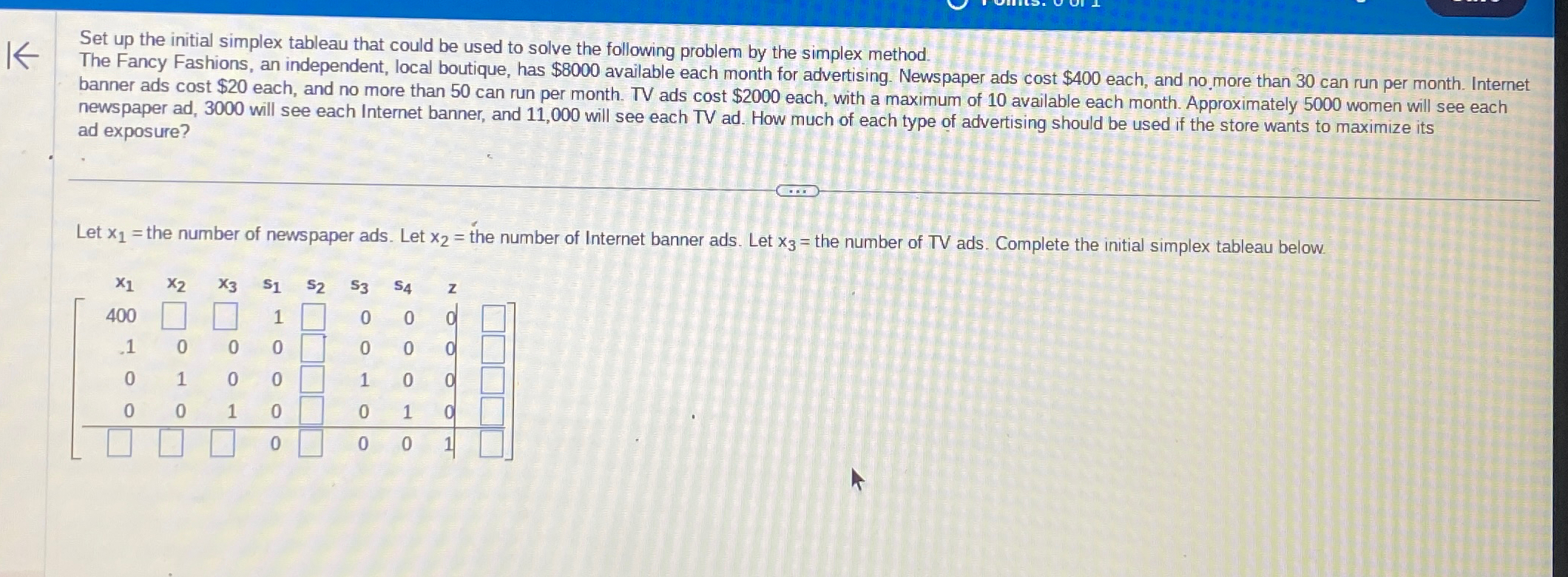 Solved Set up the initial simplex tableau that could be used | Chegg.com