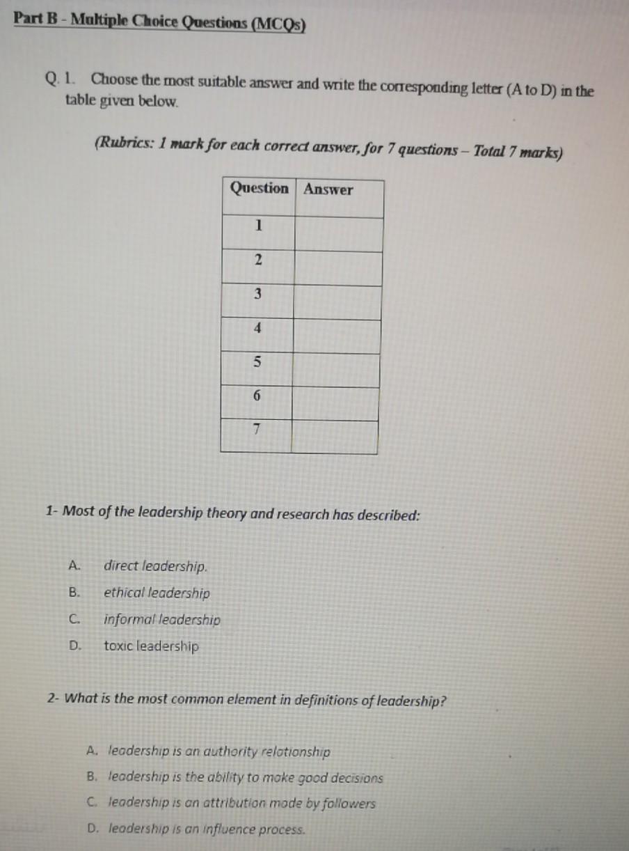 Solved Part B - Multiple Choice Questions (MCO) Q.1 Choose | Chegg.com
