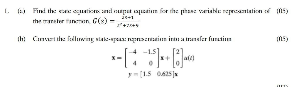 Solved 1. (a) Find the state equations and output equation | Chegg.com