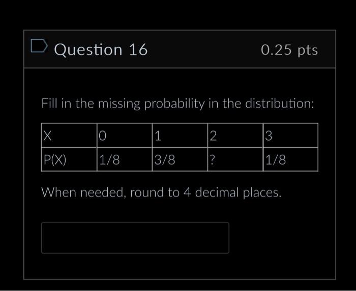 Solved Fill in the missing probability in the distribution: | Chegg.com