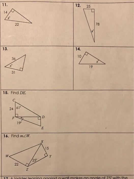 Solved FINDING ANGLE MEASURES using Trig If you know the | Chegg.com