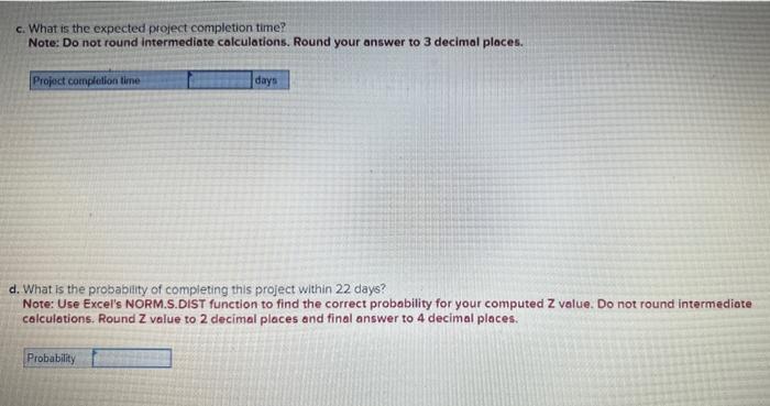 c. What is the expected project completion time? | Chegg.com