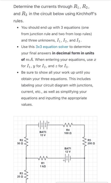 Solved Determine the currents through R1,R2, and R3 in the | Chegg.com