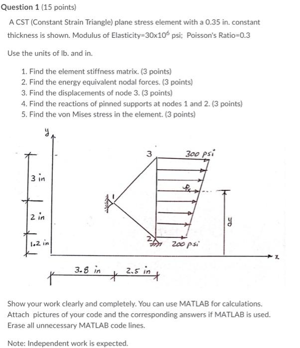Solved Question 1 (15 points) A CST (Constant Strain | Chegg.com
