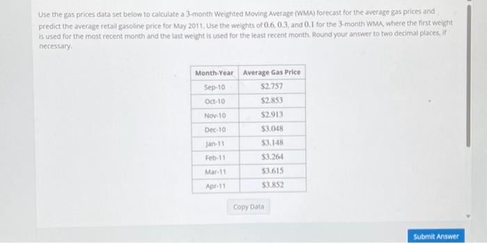 Solved Use the gas prices data set below to calculate a 3 | Chegg.com