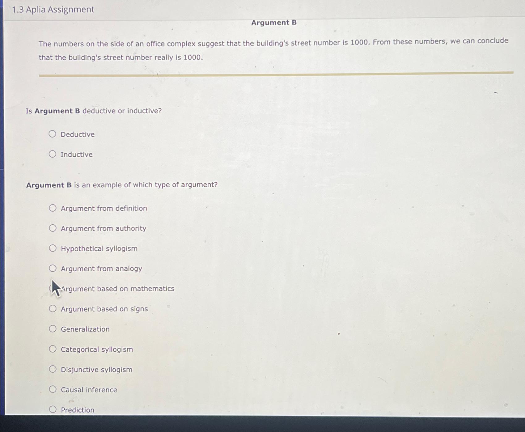 Solved 1.3 ﻿Aplia AssignmentArgument BThe numbers on the | Chegg.com