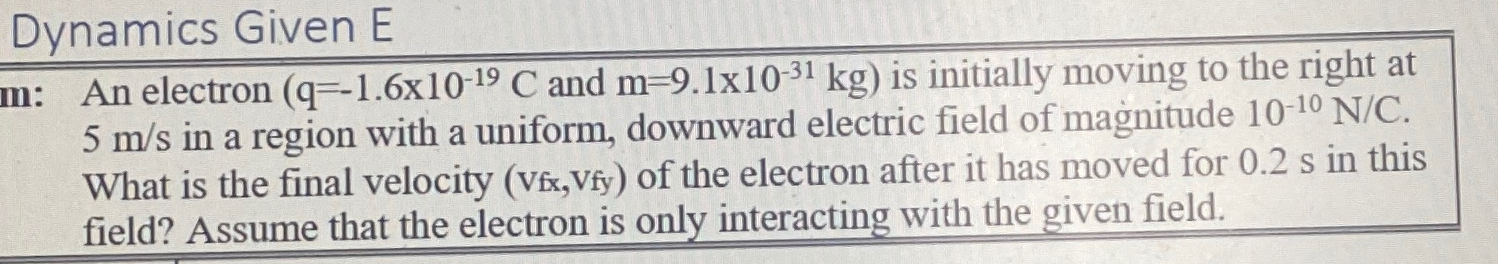Solved Dynamics Given EAn electron and (:m=9.1×10-31(kg)} | Chegg.com