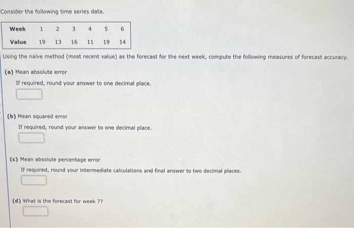 Solved Consider the following time series data. Using the | Chegg.com