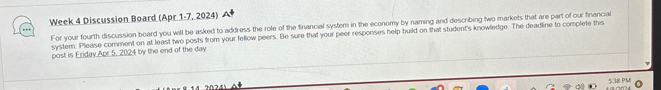 Solved Week 4 ﻿Discussion Board (Apr 1-7, 2024)For your | Chegg.com