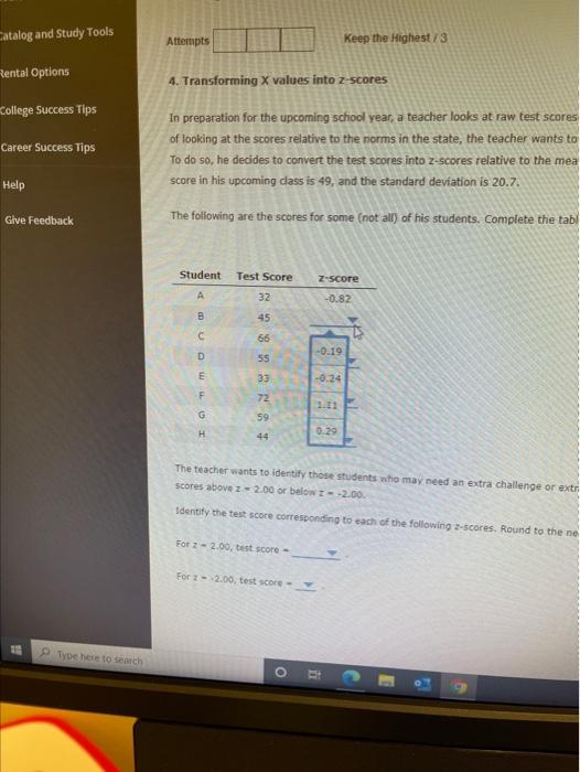 Solved 4. Transforming X values into z scores In preparation | Chegg.com