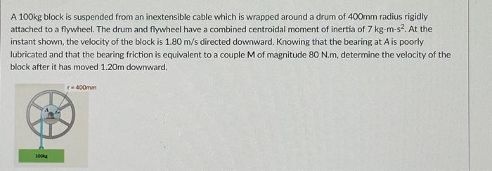 Solved A 100kg block is suspended from an inextensible cable | Chegg.com