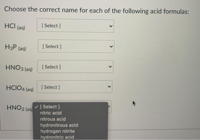 Solved Choose the correct name for each of the following | Chegg.com