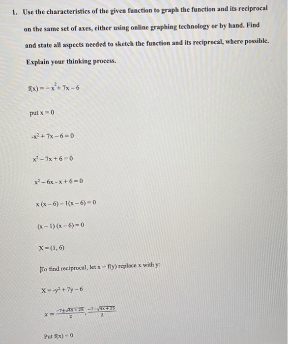 Solved 1. Use the characteristics of the given function to | Chegg.com