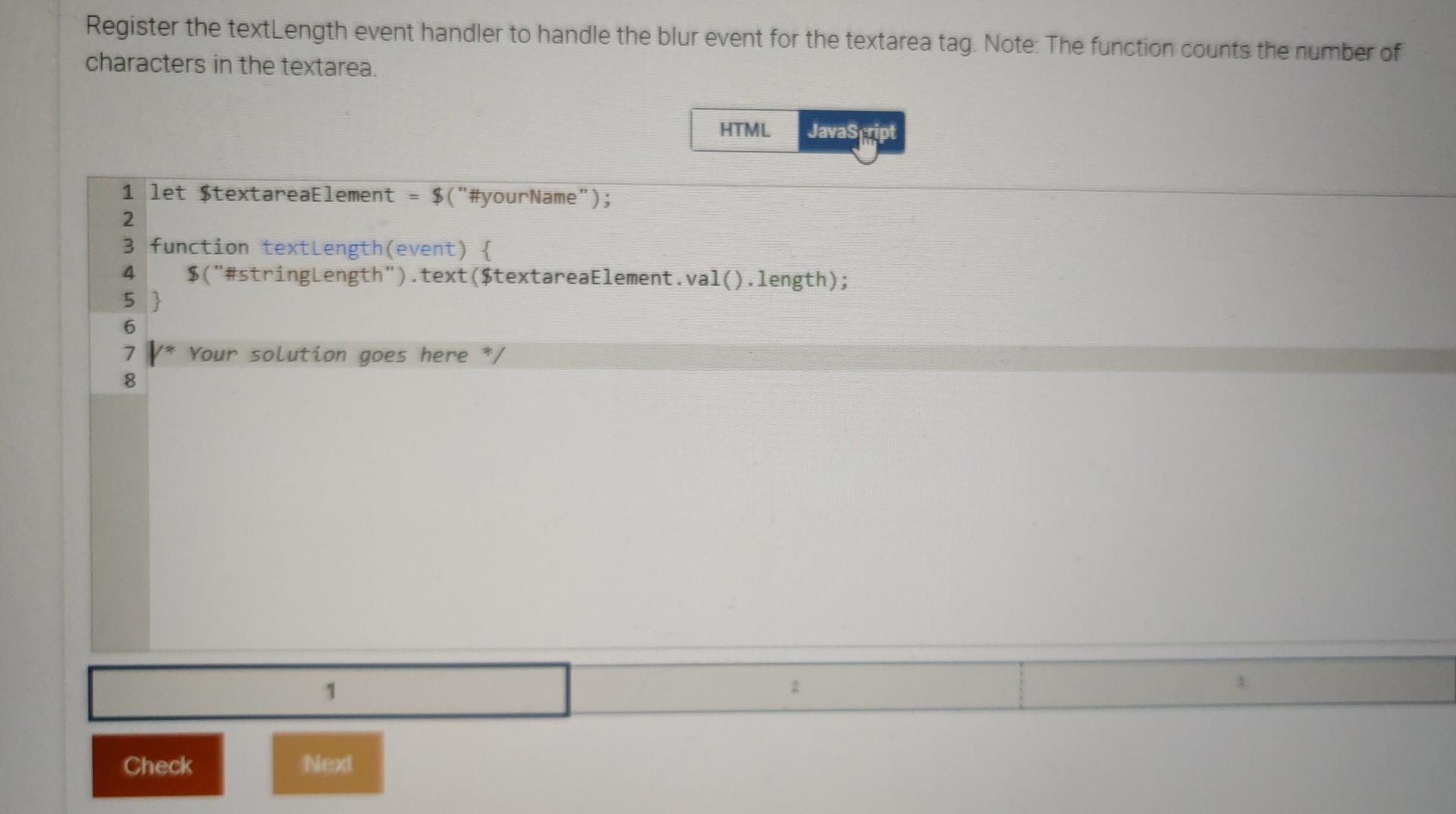 Solved Register the textlength event handler to handle the | Chegg.com