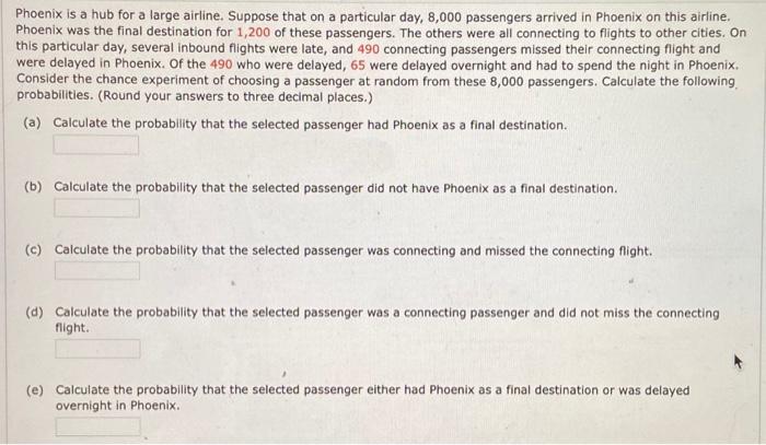 Solved Phoenix is a hub for a large airline. Suppose that on | Chegg.com