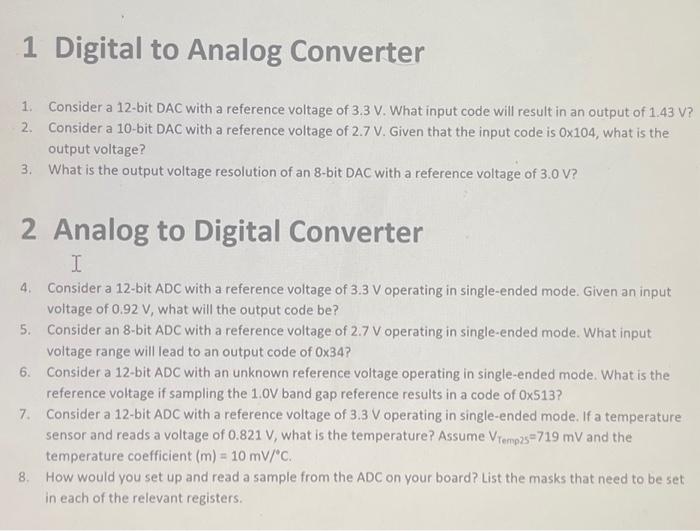 Solved 1 Digital to Analog Converter 1. Consider a 12-bit | Chegg.com