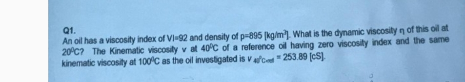 Solved Q1.An oil has a viscosity index of Vl=92 ﻿and density | Chegg.com