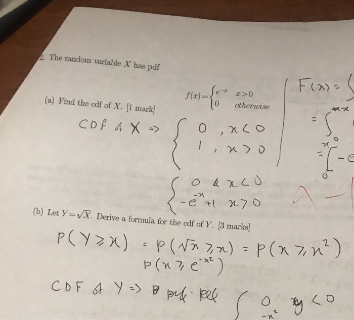 Solved (c) Find the pdf of Y. [2 marks] Flyse dfm) de an | Chegg.com