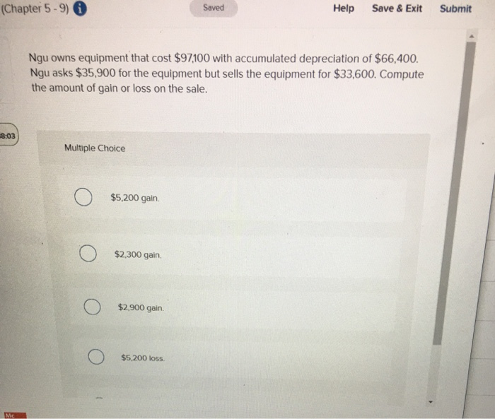 Solved (Chapter 5 - 9) Saved Help Save & Exit Submit Ngu | Chegg.com