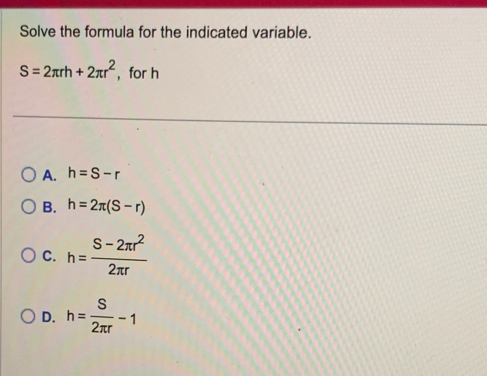 Solved Solve the formula for the indicated | Chegg.com