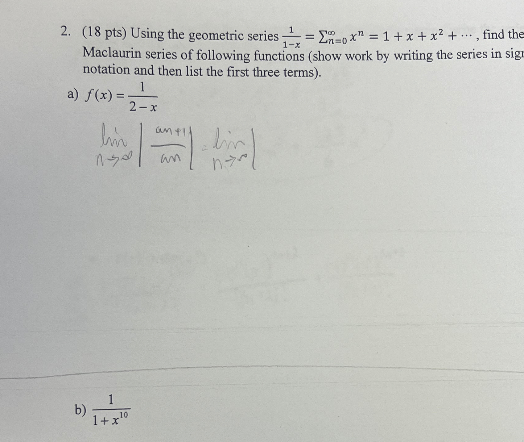 Solved (18 ﻿pts) ﻿Using the geometric series | Chegg.com